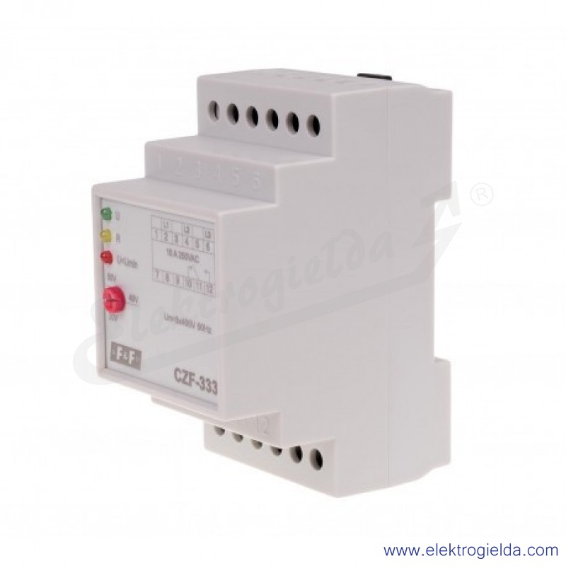 Przekaźnik kontroli faz CZF-333, 3×400V, 10A, czujnik zaniku i ...