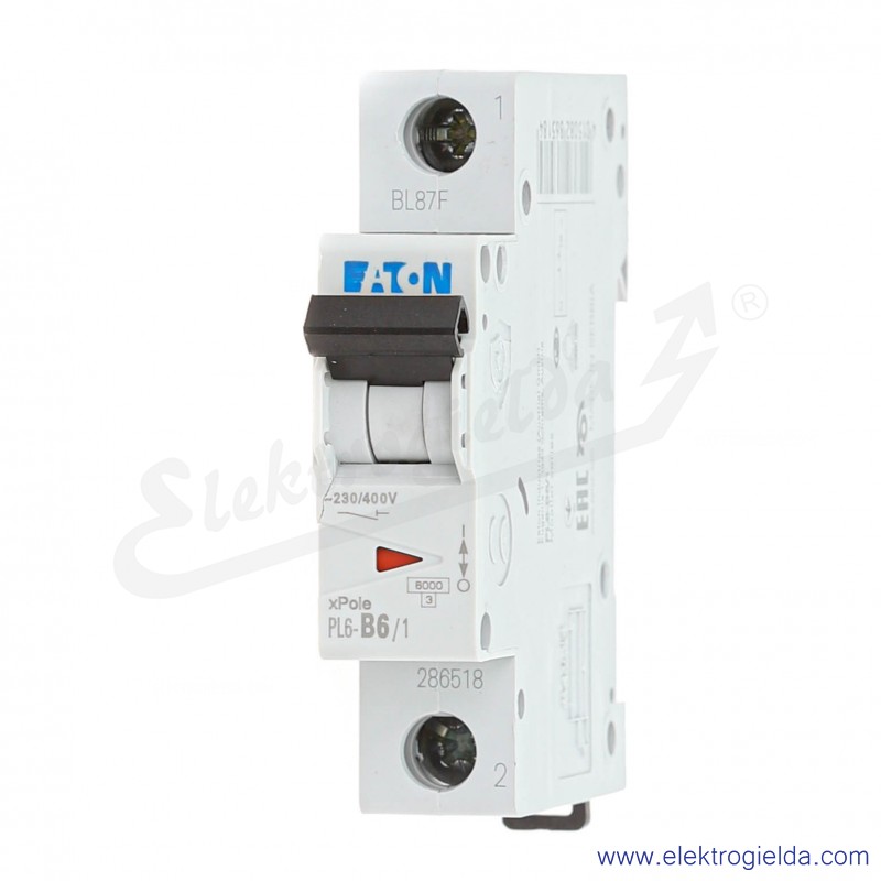 Wyłącznik nadprądowy PL6-B6/1, 1P, typ B, 6A, 6kA, AC