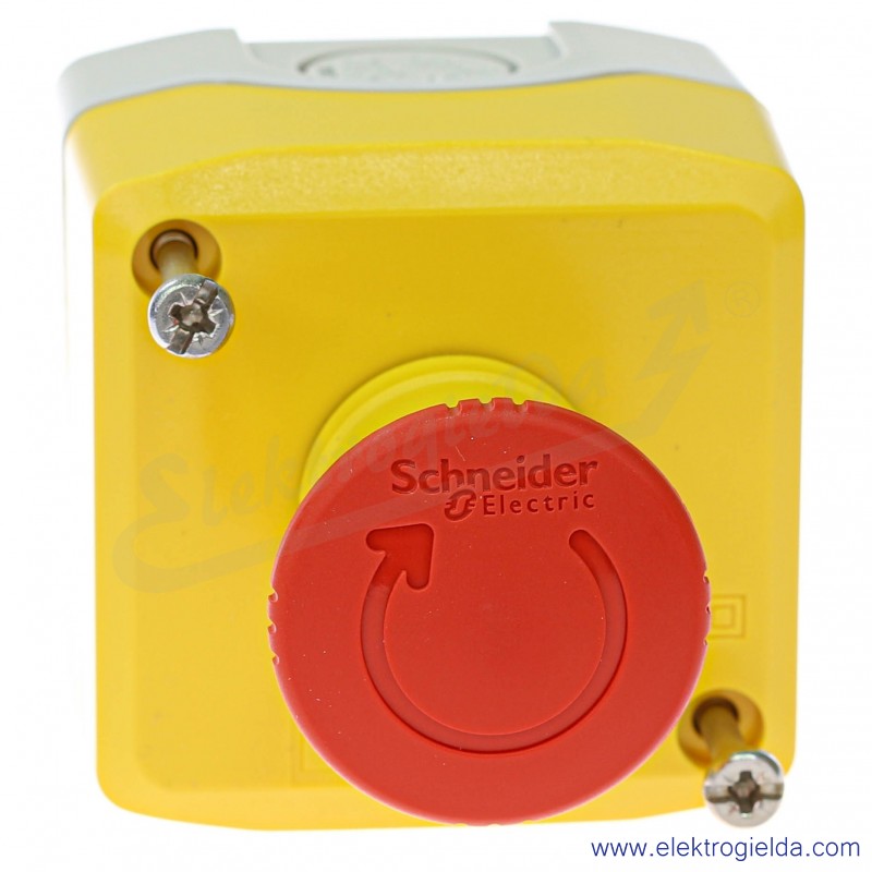 Kaseta żółta XALK178 z przyciskiem grzybkowym fi 40mm ryglowanym, 1NC, IP65