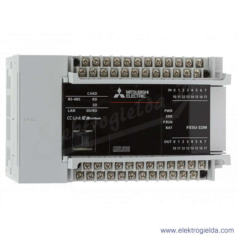 Sterownik PLC FX5U-32MT/DSS CPU 24VDC, 16 wejść, 16 wyjść tranzystorowych, 3 wyjścia analogowe,RS485